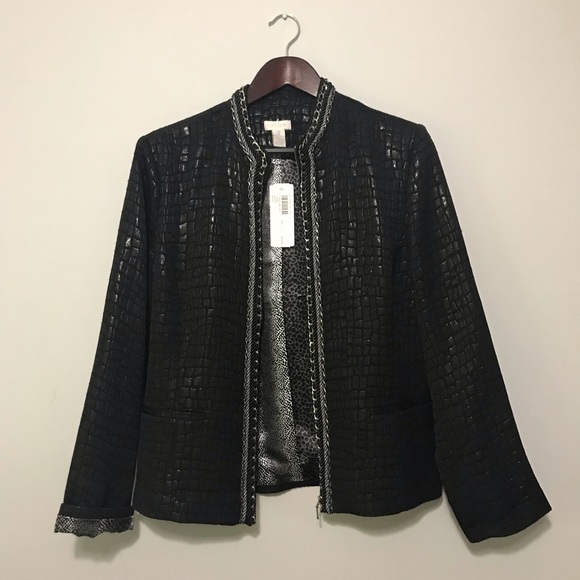 Chico's | Jackets & Coats | Nwt Chicos Black Chain Link Chic Linnaz ...